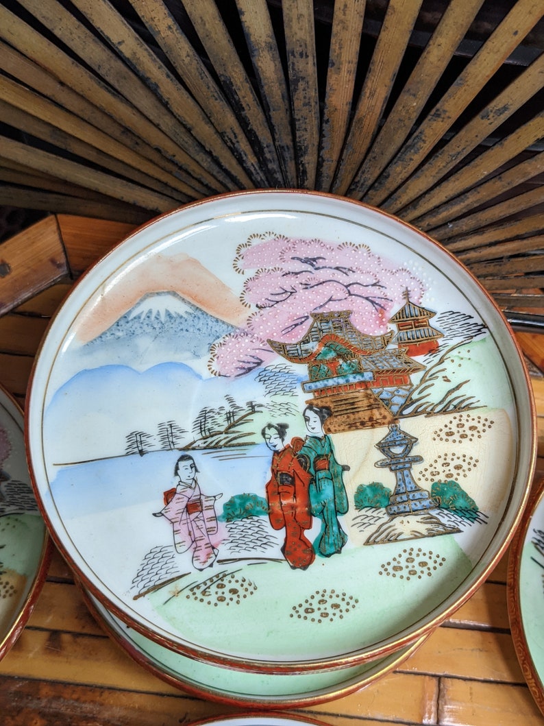 Antique Japanese Eggshell Porcelain kutani Tea Set for 4 // - Etsy