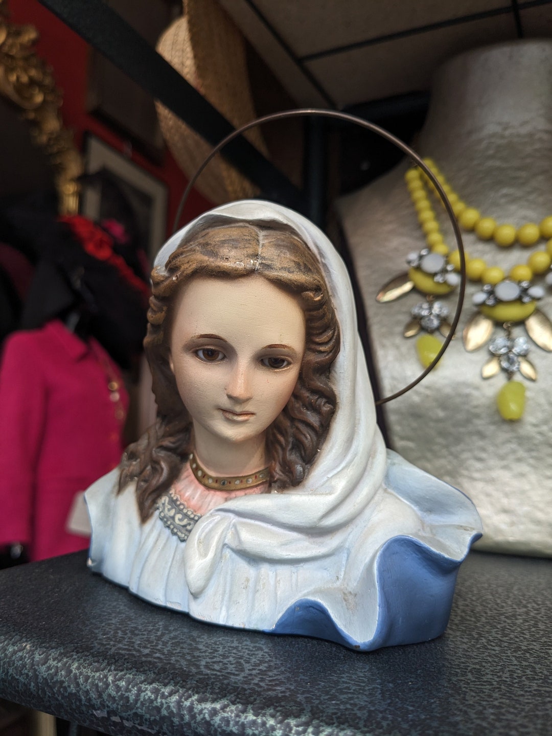 Antique Virgin Figurine Plaster Religious // Polychrome Religious ...