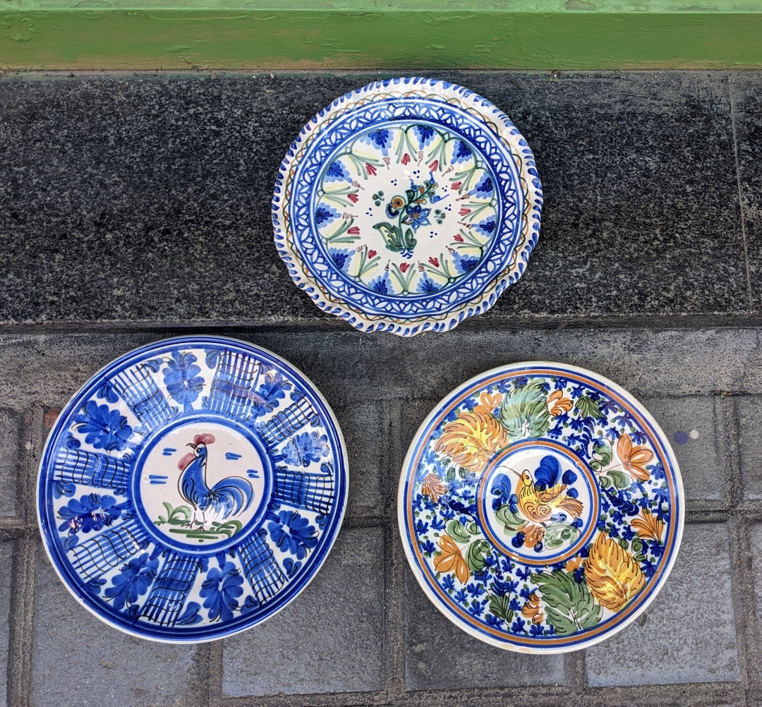 Lot Set Vintage Spanish Pottery Plates //hand-painted Bird Design ...