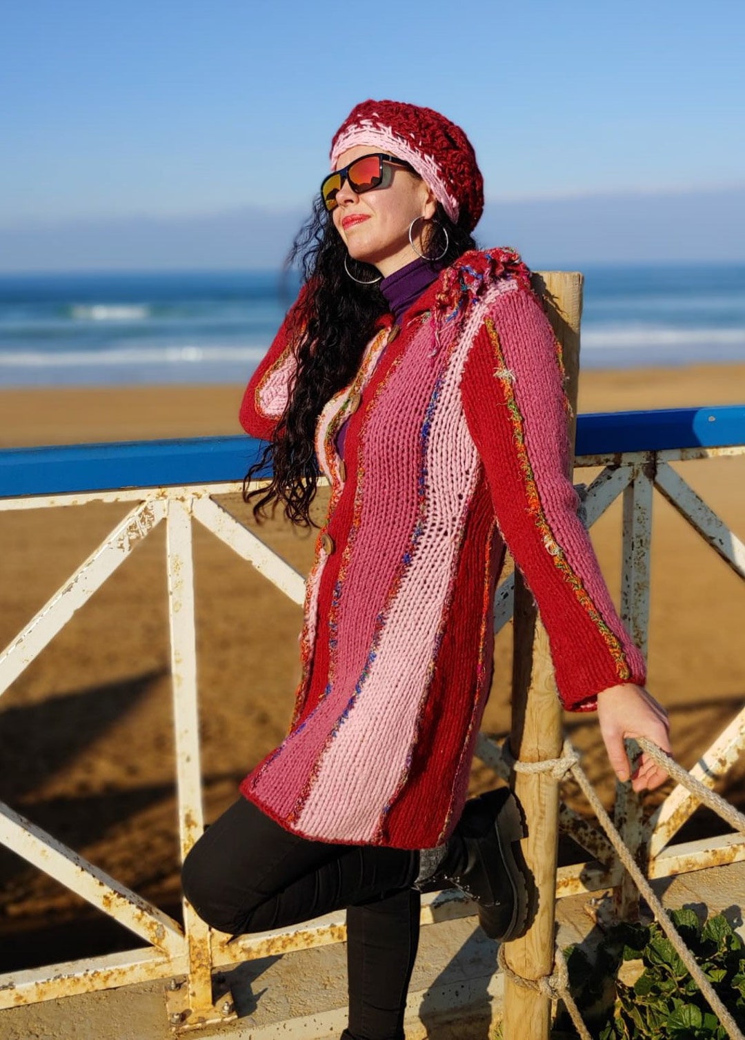 Vintage Colorful Wool Shaggy Cardigan Sweater / Fringe Hippie Sweater ...