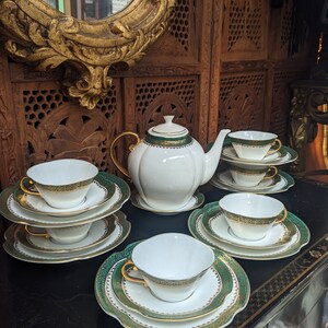 Vintage Tea Coffee Set Porcelain Vintage Castro Gold Green // Vintage ...