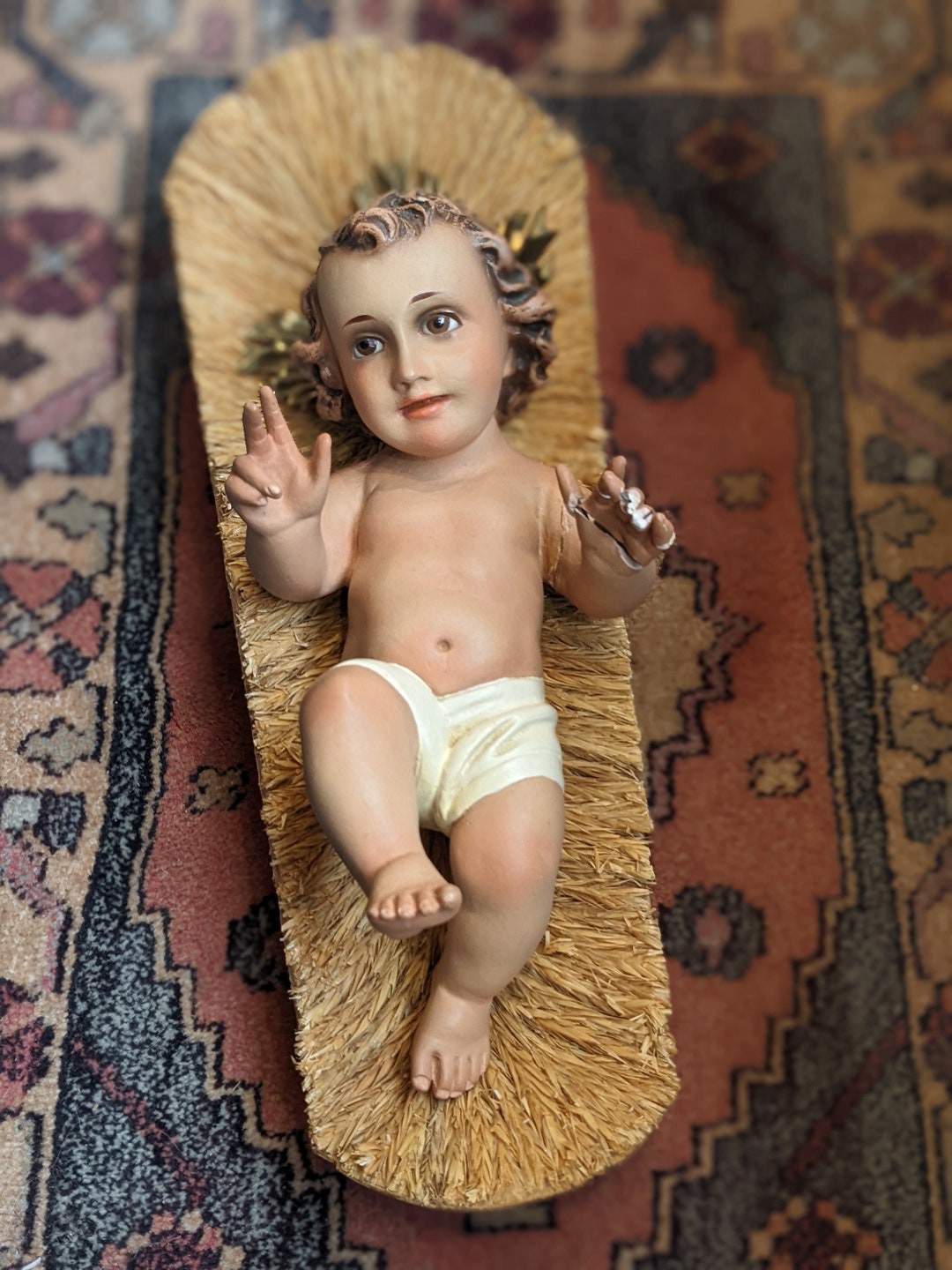 Vintage Baby Infant Child Jesus With Crown and Cradle // Religious ...