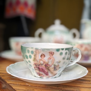 Victoria Czechoslovakia Vintage Tea Set Porcelain With Scenes // 12 ...