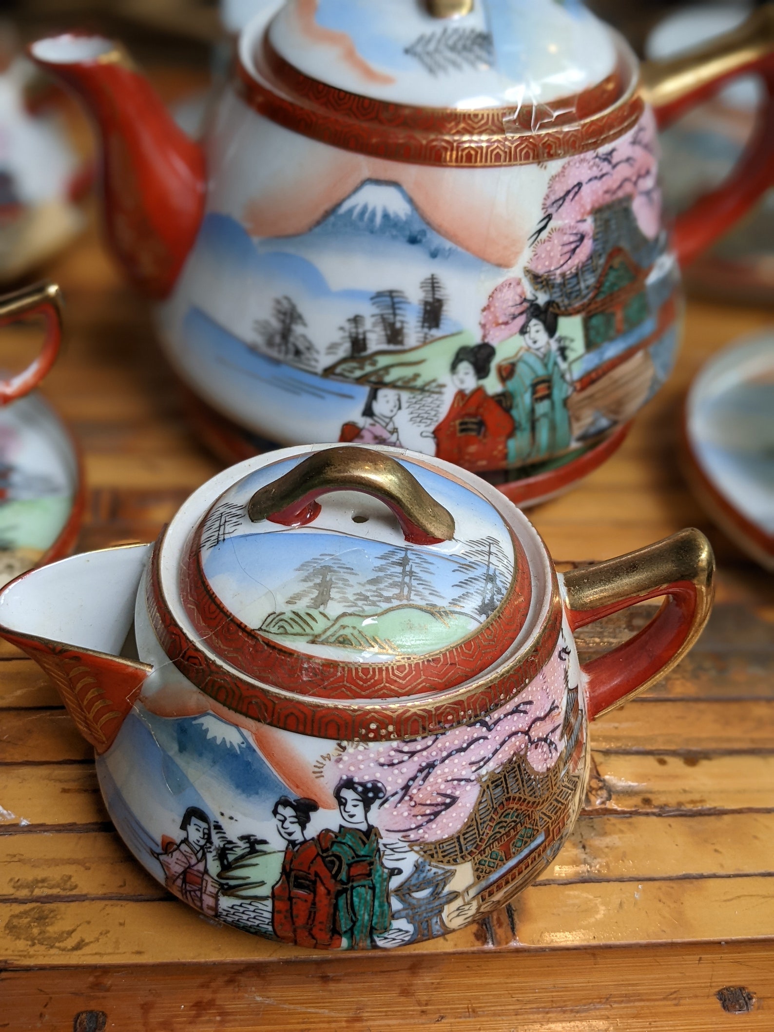 Antique Japanese Eggshell Porcelain kutani Tea Set for 4 // - Etsy