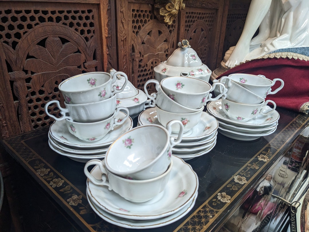 Vintage Coffee Set Porcelain Flowers Hispania Handpainted// Cottage Tea ...