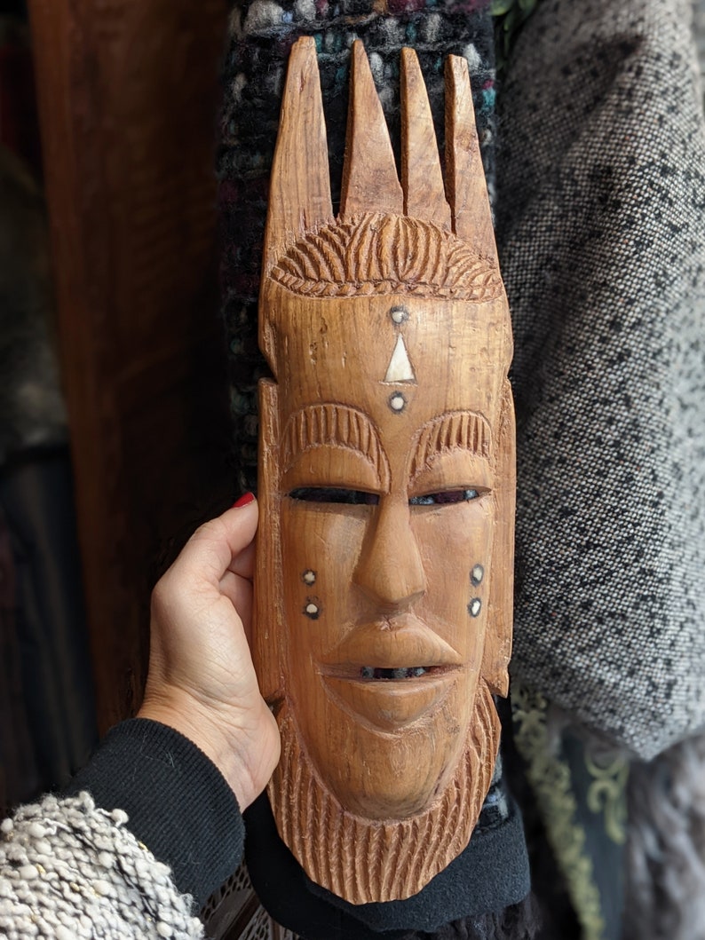 Vintage African Mask Wood Carving Face Primitive Art Wall Hanging ...