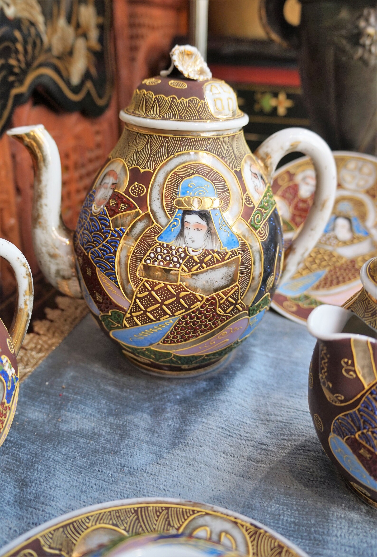 Vintage Satsuma Tea Set Porcelain // Satsuma Moriage Tea Set / - Etsy