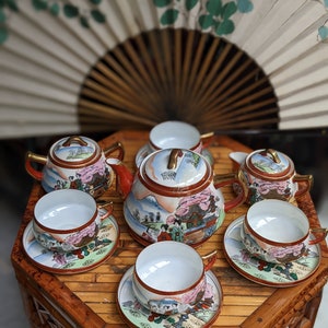 Antique Japanese Eggshell Porcelain kutani Tea Set for 4 // Hand ...