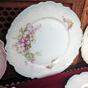 5 Antique Victorian Porcelain Floral Dessert Plates Pink Blue Green ...