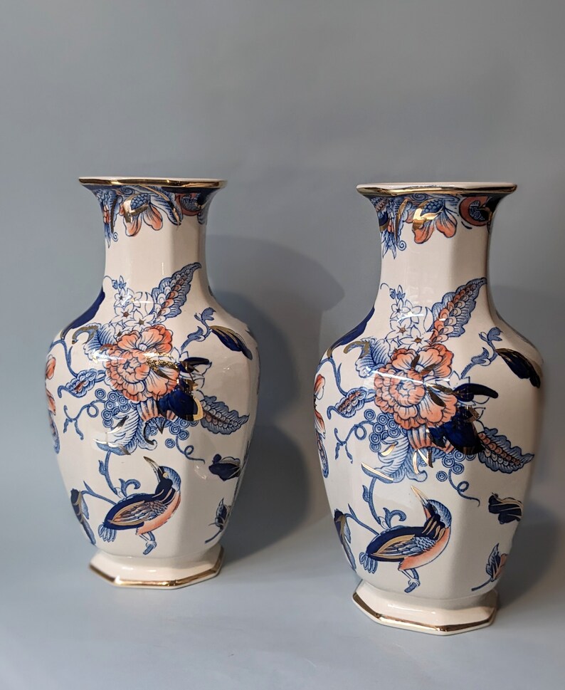 Couple of Masons Ironstone Blue Vase Blue // Hand Decorated Porcelain ...