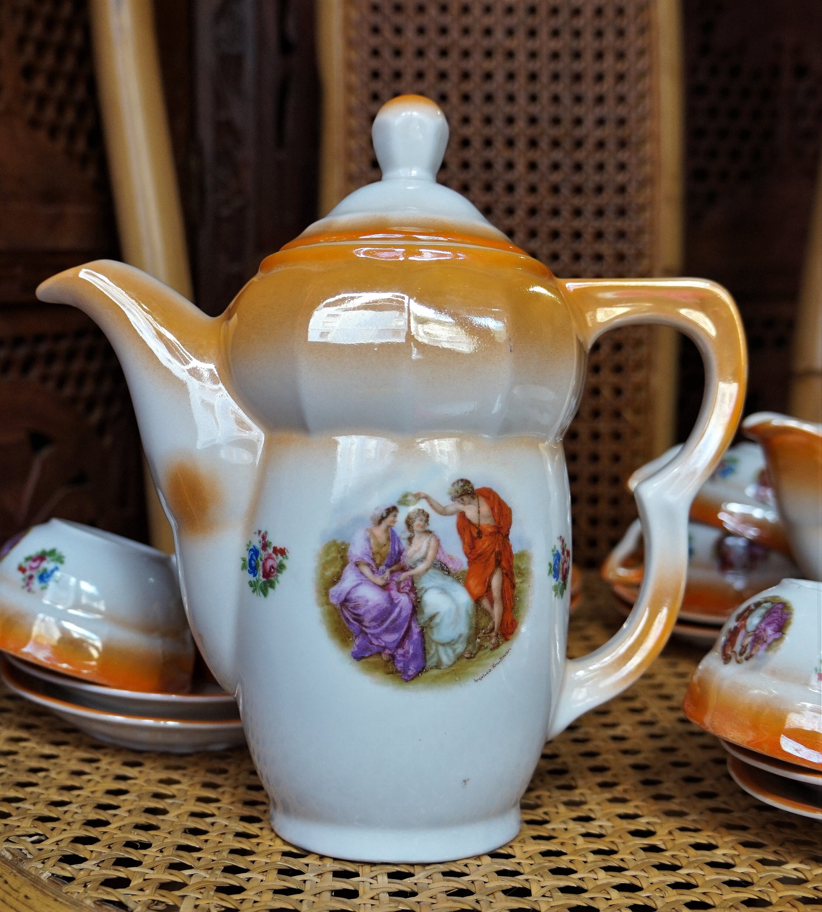 Vintage Coffee Set with Scenes and number of serie // Home | Etsy