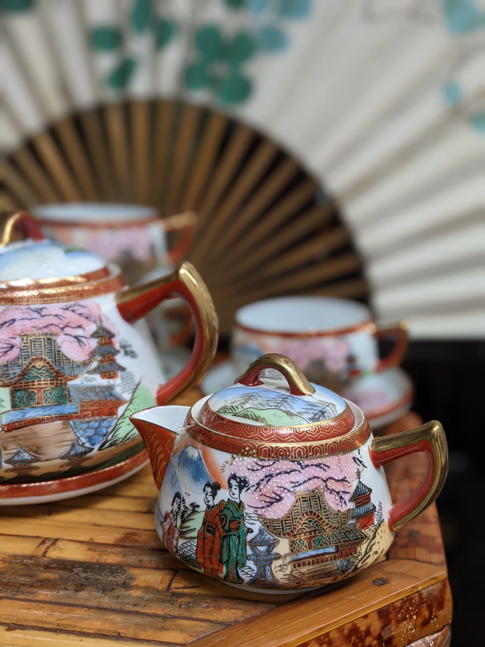 Antique Japanese Eggshell Porcelain kutani Tea Set for 4 // - Etsy