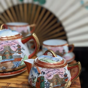 Antique Japanese Eggshell Porcelain kutani Tea Set for 4 // Hand ...