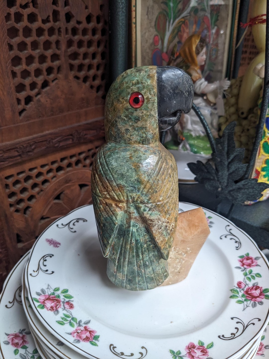 Vintage Carved Stone Parrot Brazilian // Alabaster Carved - Etsy