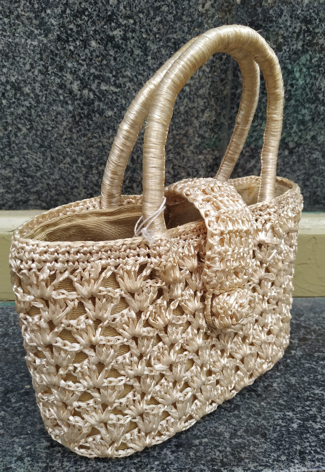 Vintage Beige Raffia Handbag // Retro Purse Natural Raffia | Etsy