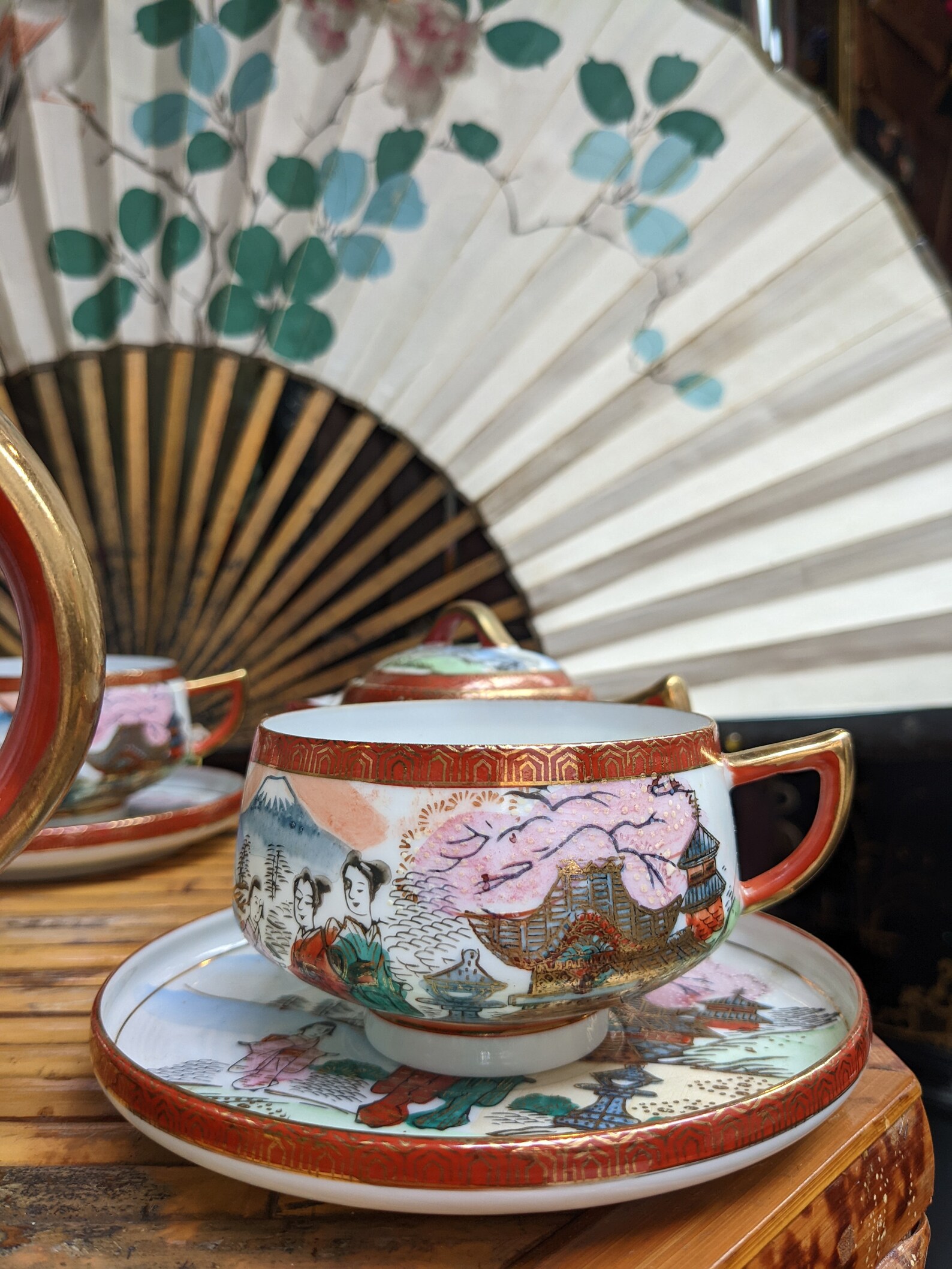 Antique Japanese Eggshell Porcelain kutani Tea Set for 4 // - Etsy