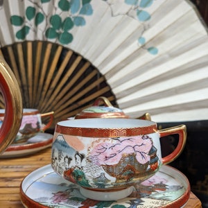 Antique Japanese Eggshell Porcelain kutani Tea Set for 4 // Hand ...