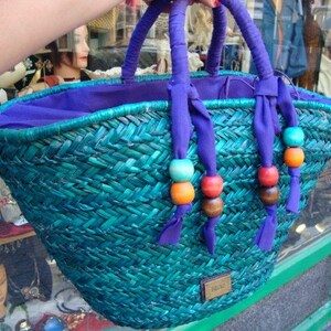 Large Handwoven Straw Bag Colorful /straw Beach Tote/ Green Turquoise ...