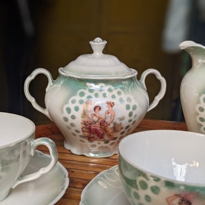 Victoria Czechoslovakia Vintage Tea Set Porcelain With Scenes // 12 ...
