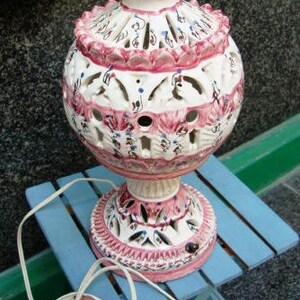 Vintage Ceramic Base Lamp Handpainted / Flower Porcelain Lamp Desk ...