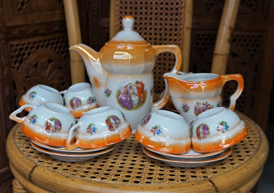 Vintage Coffee Set With Scenes and Number of Serie // Home Decor - Etsy