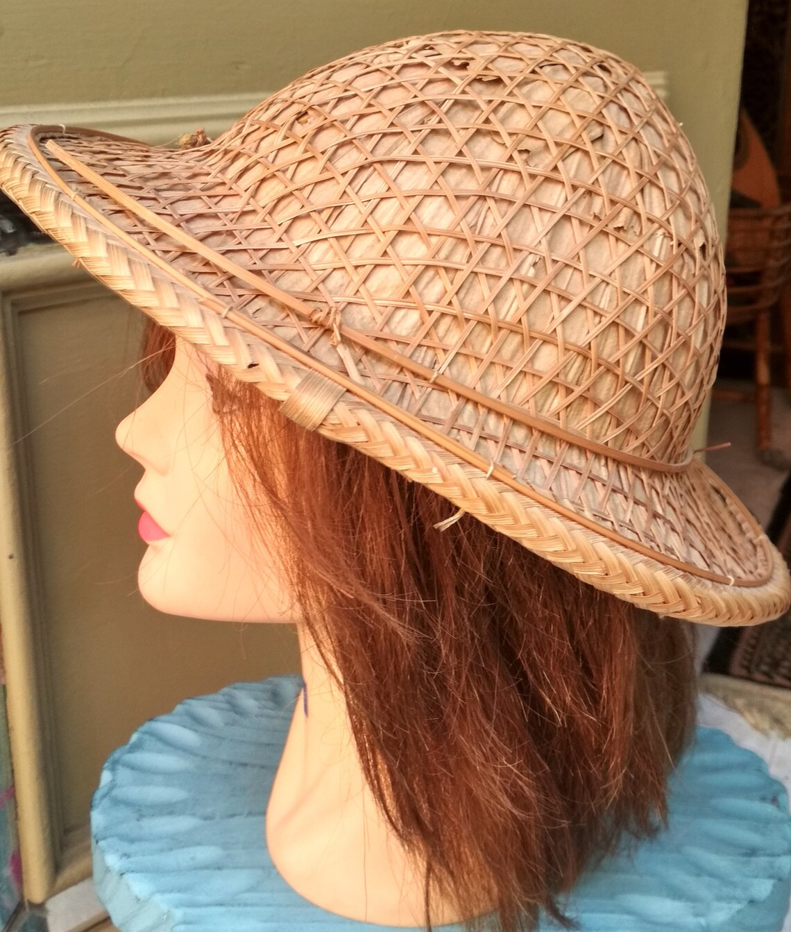 Antique Asian Hat / Chinese Hat. Woven Bamboo Hat. Colonial Hat ...
