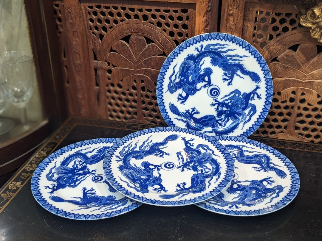 Antique Japanese Dragon Plates // Blue Desert Plates Vintage, Tableware ...