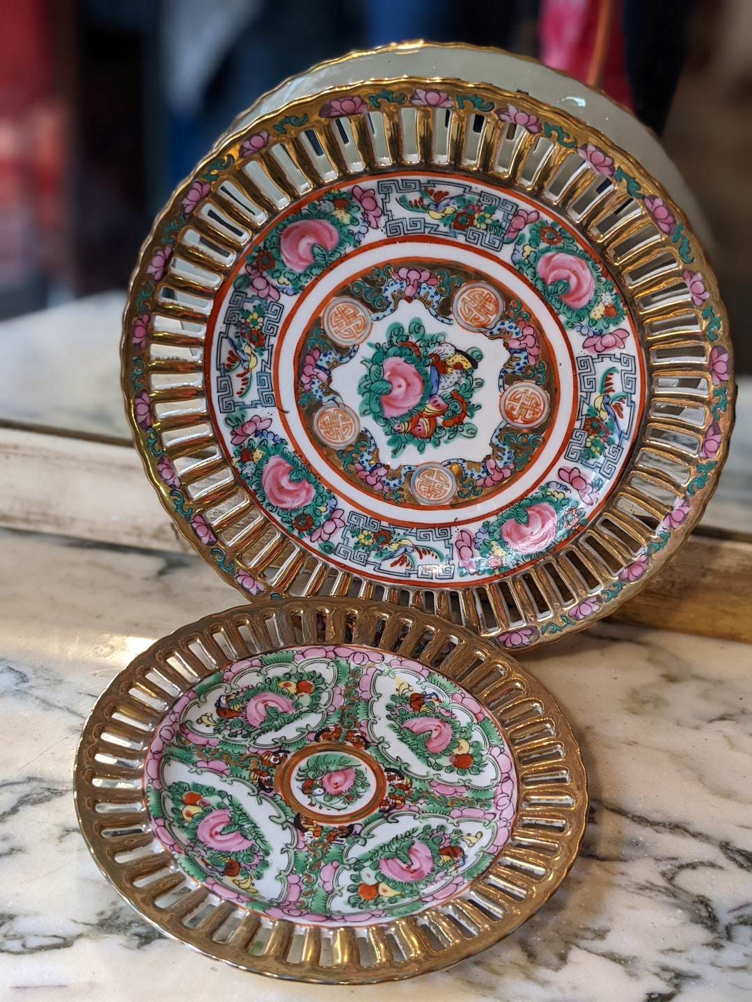 Couple of MACAO Porcelain Plates in Fretwork Gold // Home Decor ...