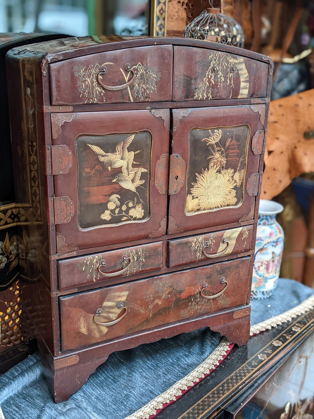 Antique Japanese Dark Brown Lacquer and Gilt Wood Altar Cabinet, Hand ...