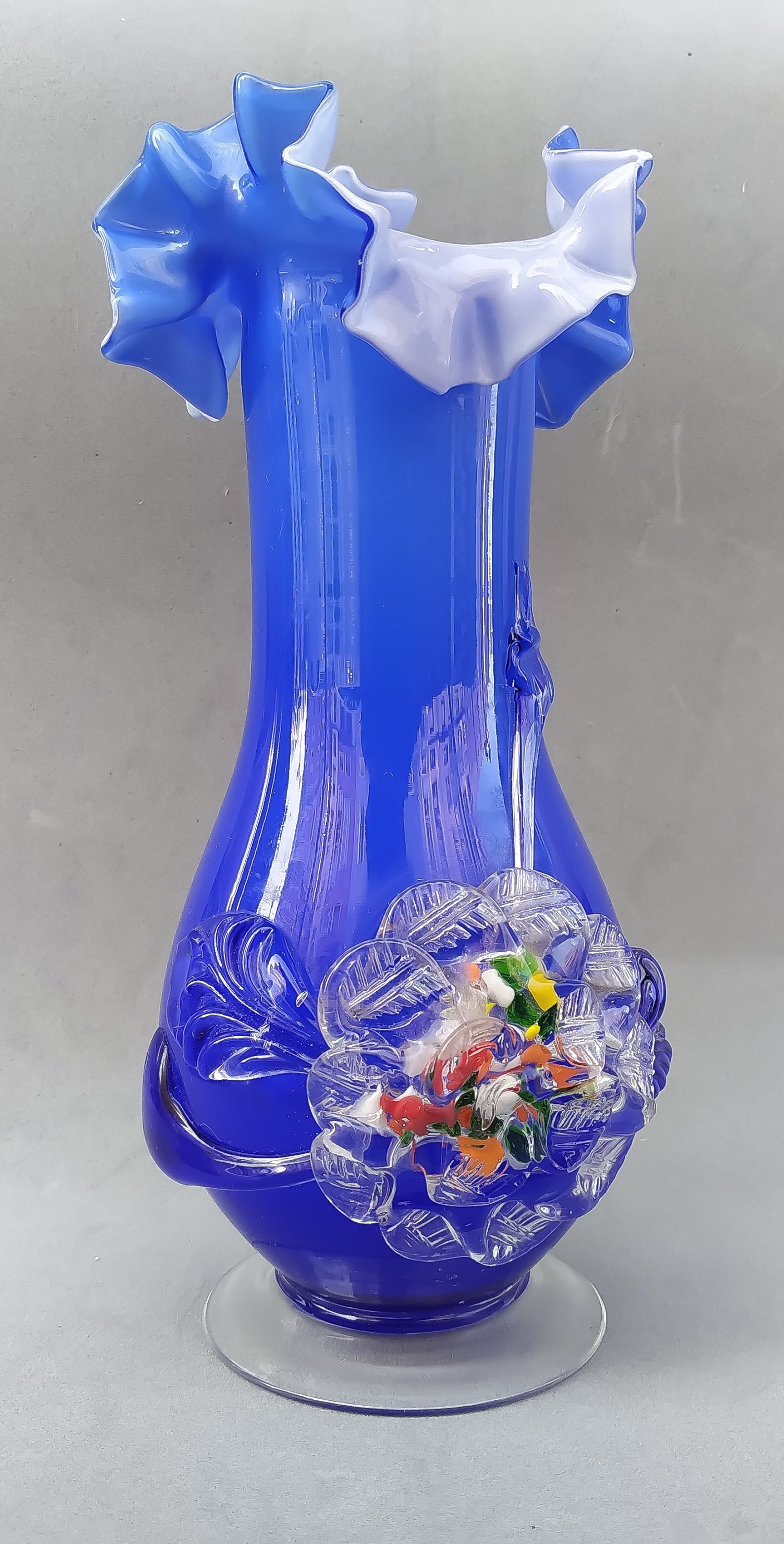 Vintage Art Glass Blue Vase Flower Murano Type // Beautiful - Etsy