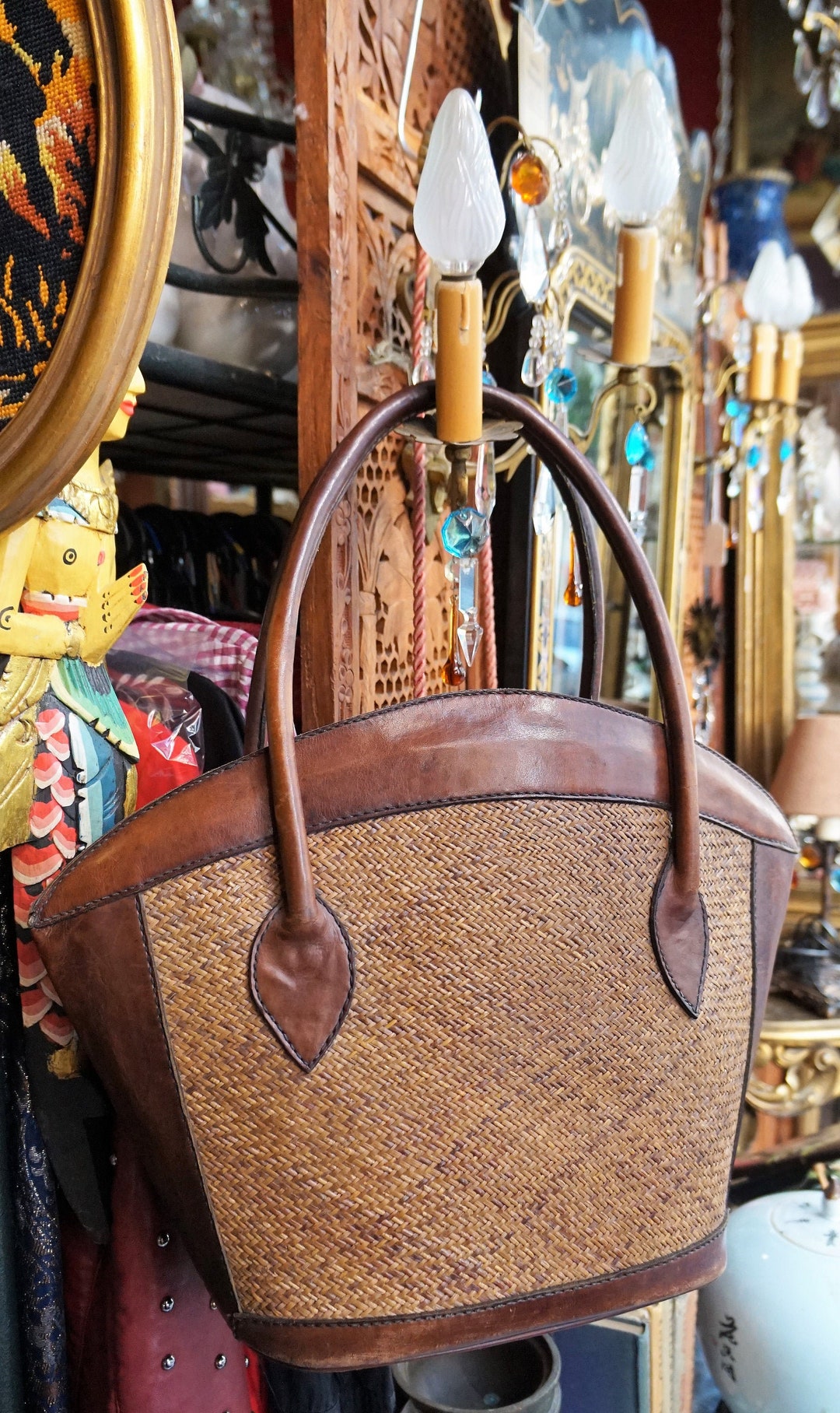 Vintage Handbag Rustic Artisan Leather and Natural Fiber Bag // Special ...