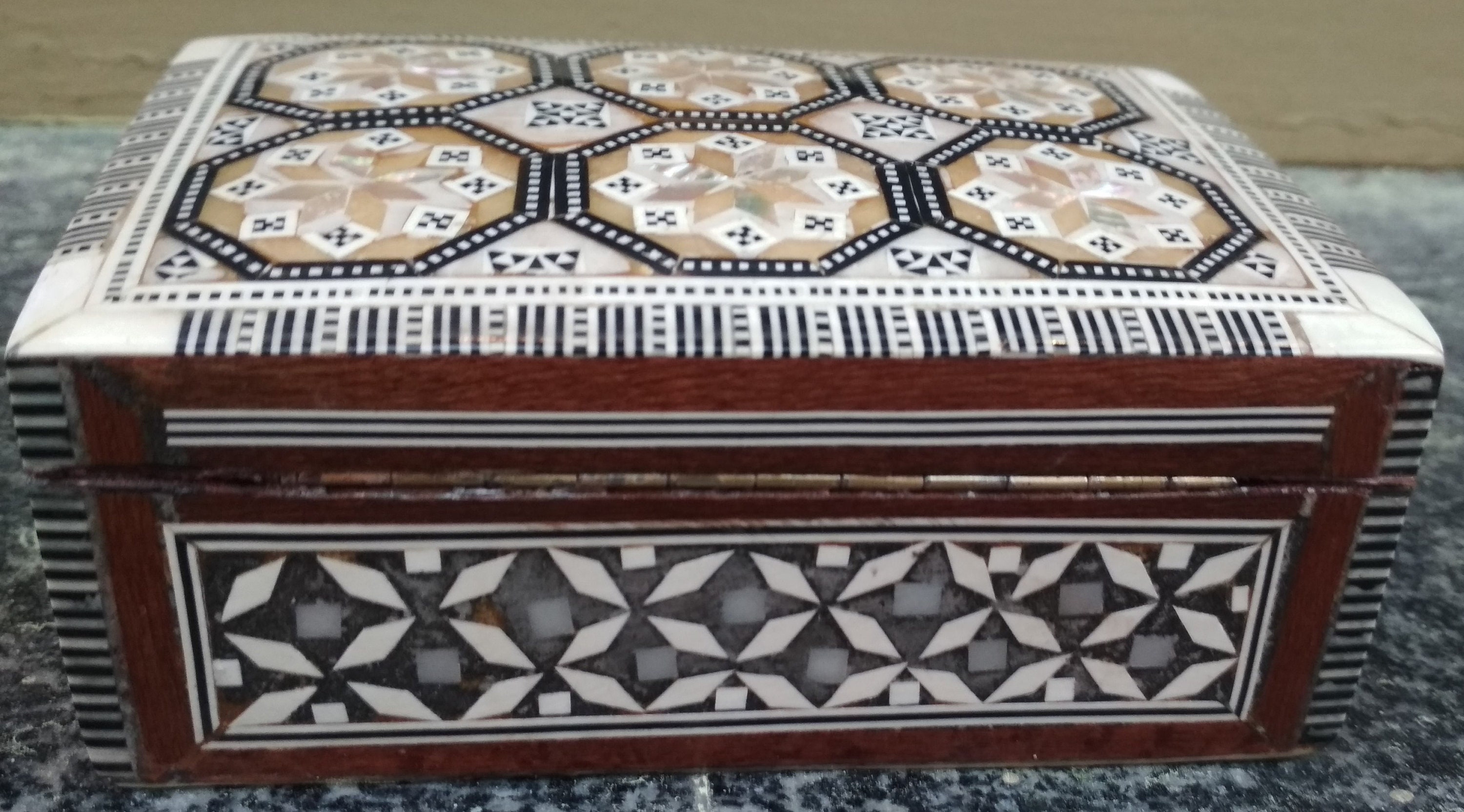 Vintage Ethnic Box Marquetry Wood Box Inlay Mother of Pearl Ox Bone ...