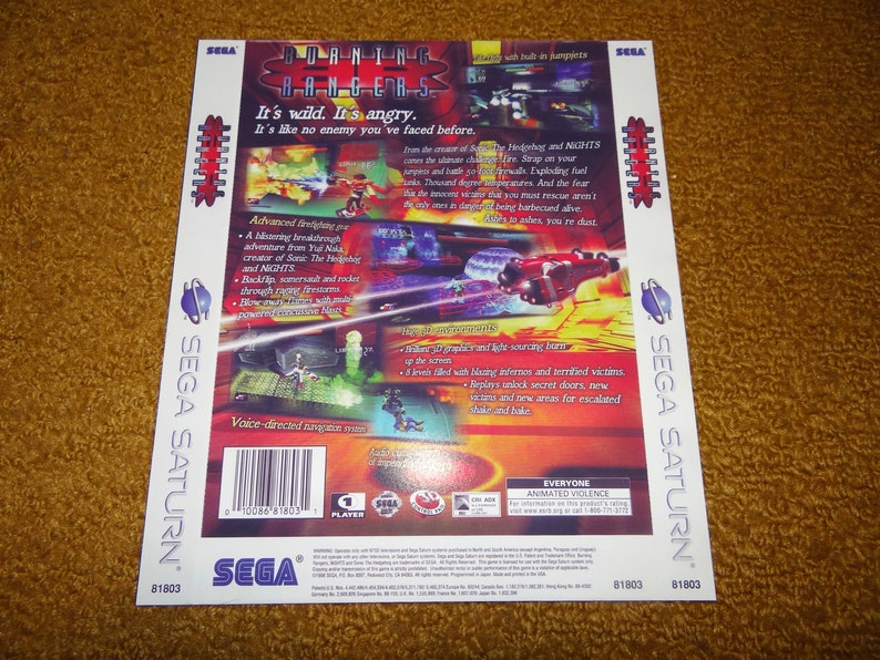 Custom Printed Sega Saturn Burning Rangers Manual and Case - Etsy