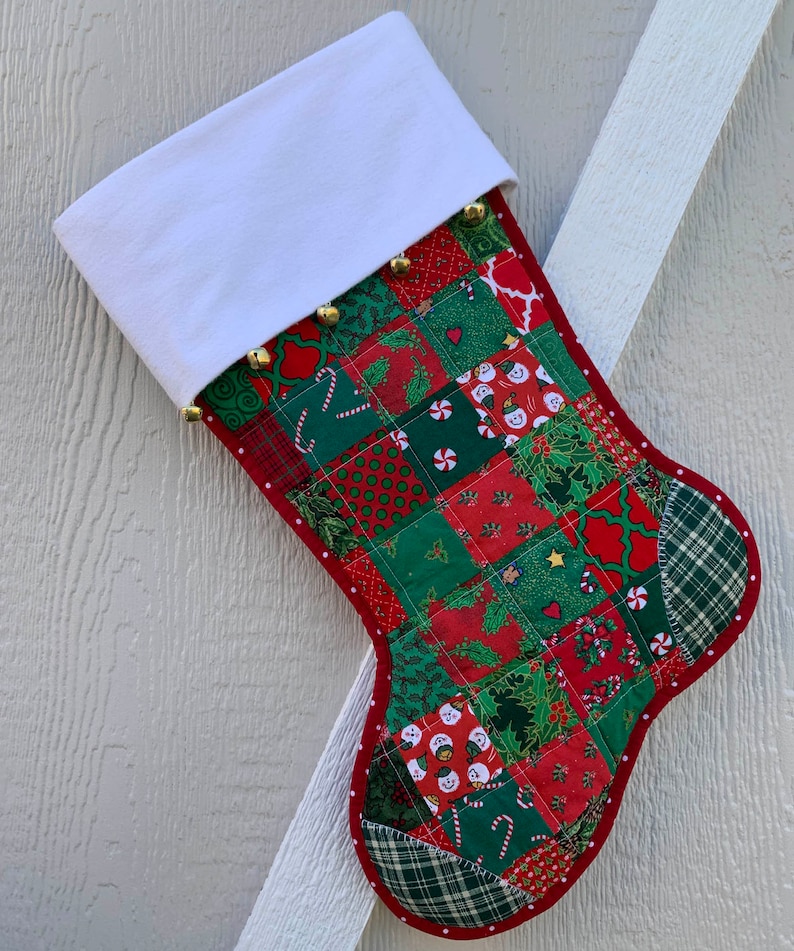 Red & Green Quilted Christmas Stocking Scrappy Cotton - Etsy