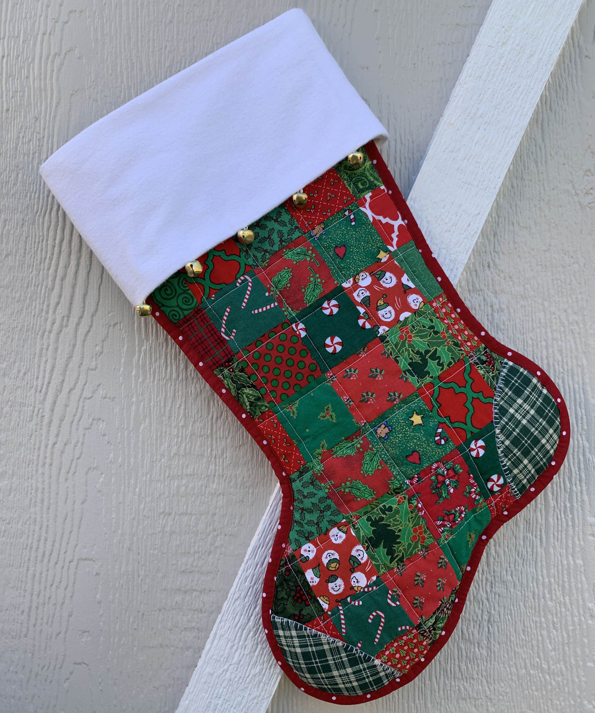 Red & Green Quilted Christmas Stocking Scrappy Cotton - Etsy