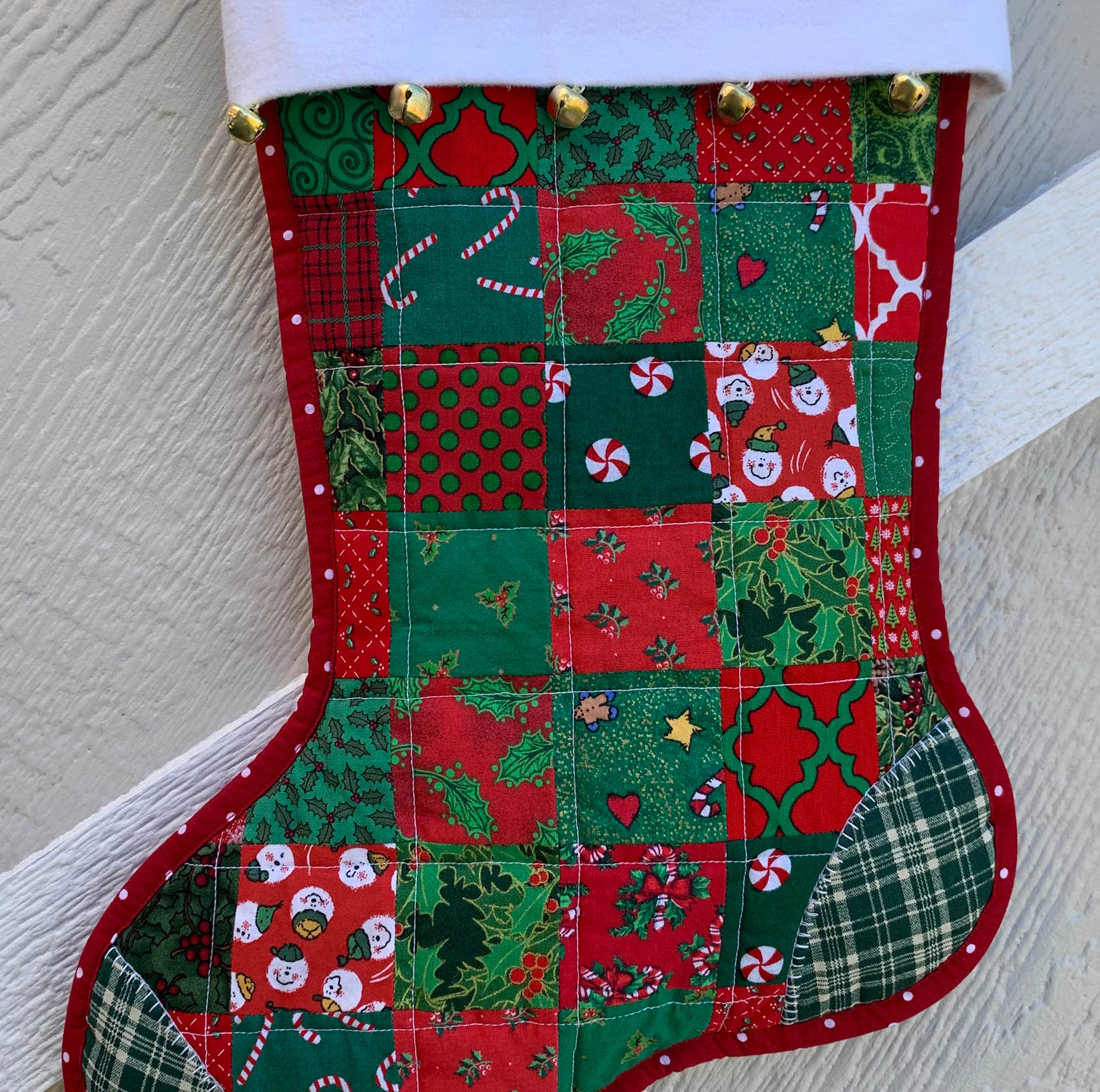 Red & Green Quilted Christmas Stocking Scrappy Cotton - Etsy