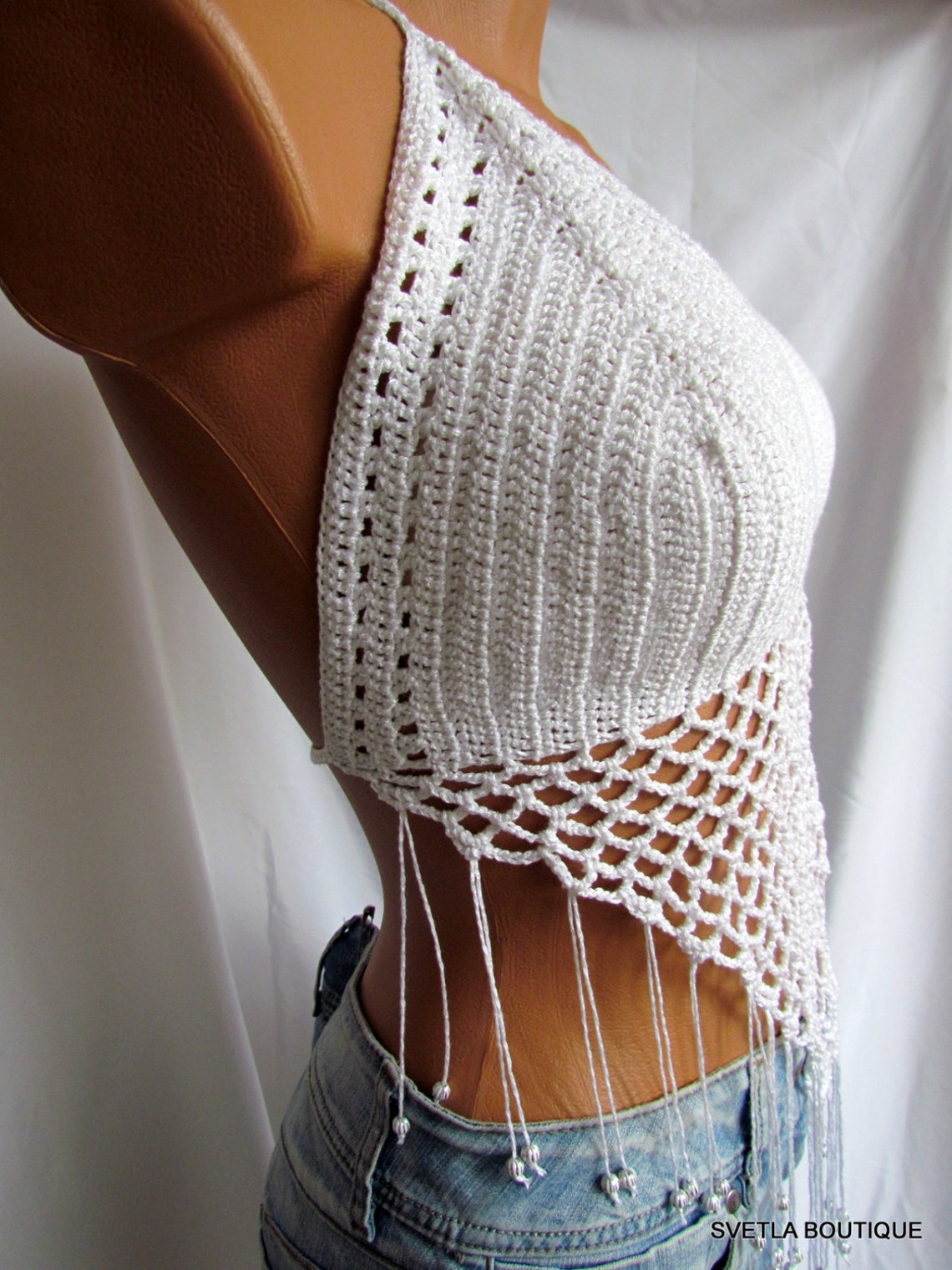 Crochet Bra, Sexy Bra White , Bra Crochet Bikini Top With Fringes ...