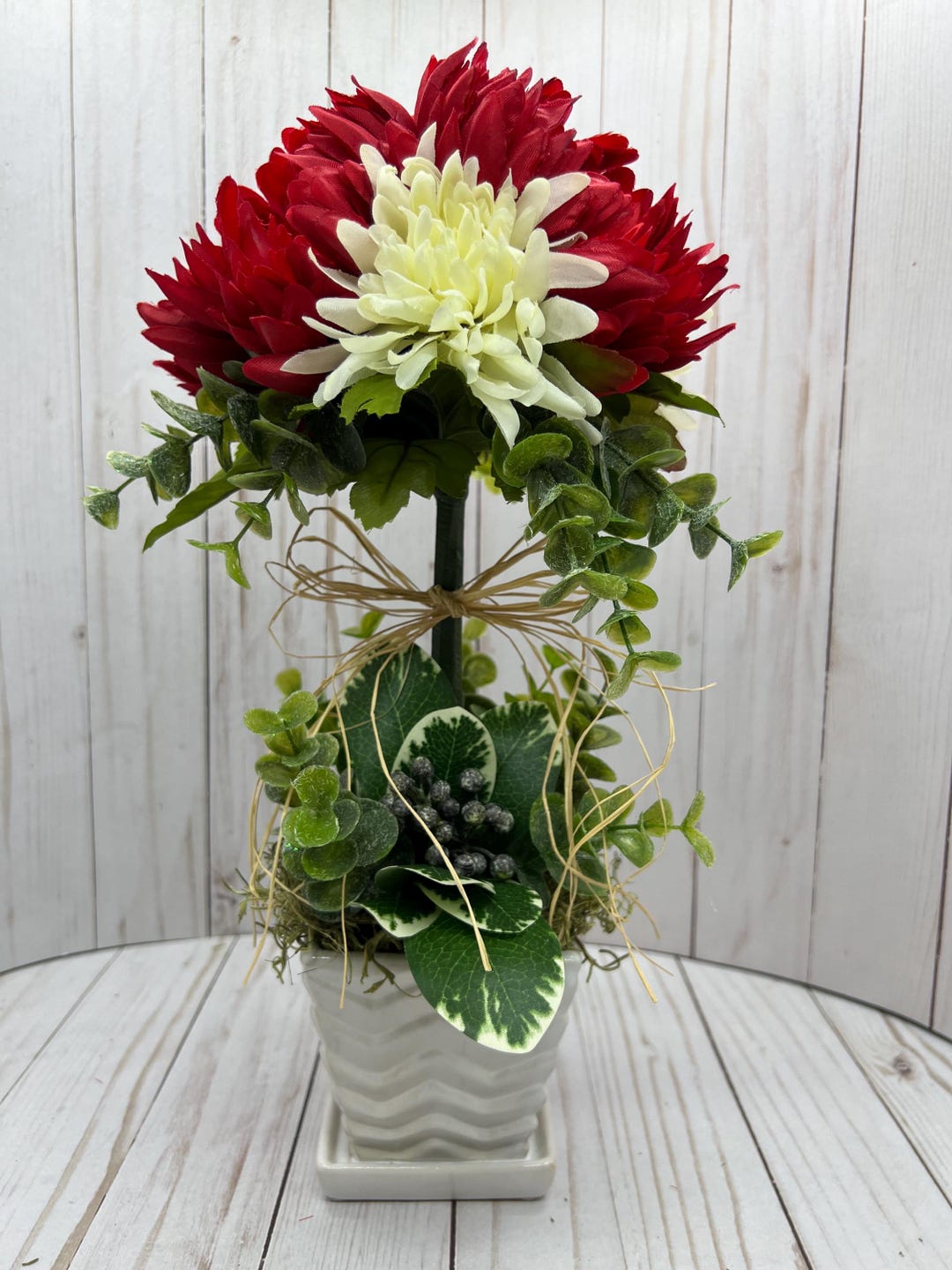 Red and White Christmas Winter Topiary for Home Decor - Etsy