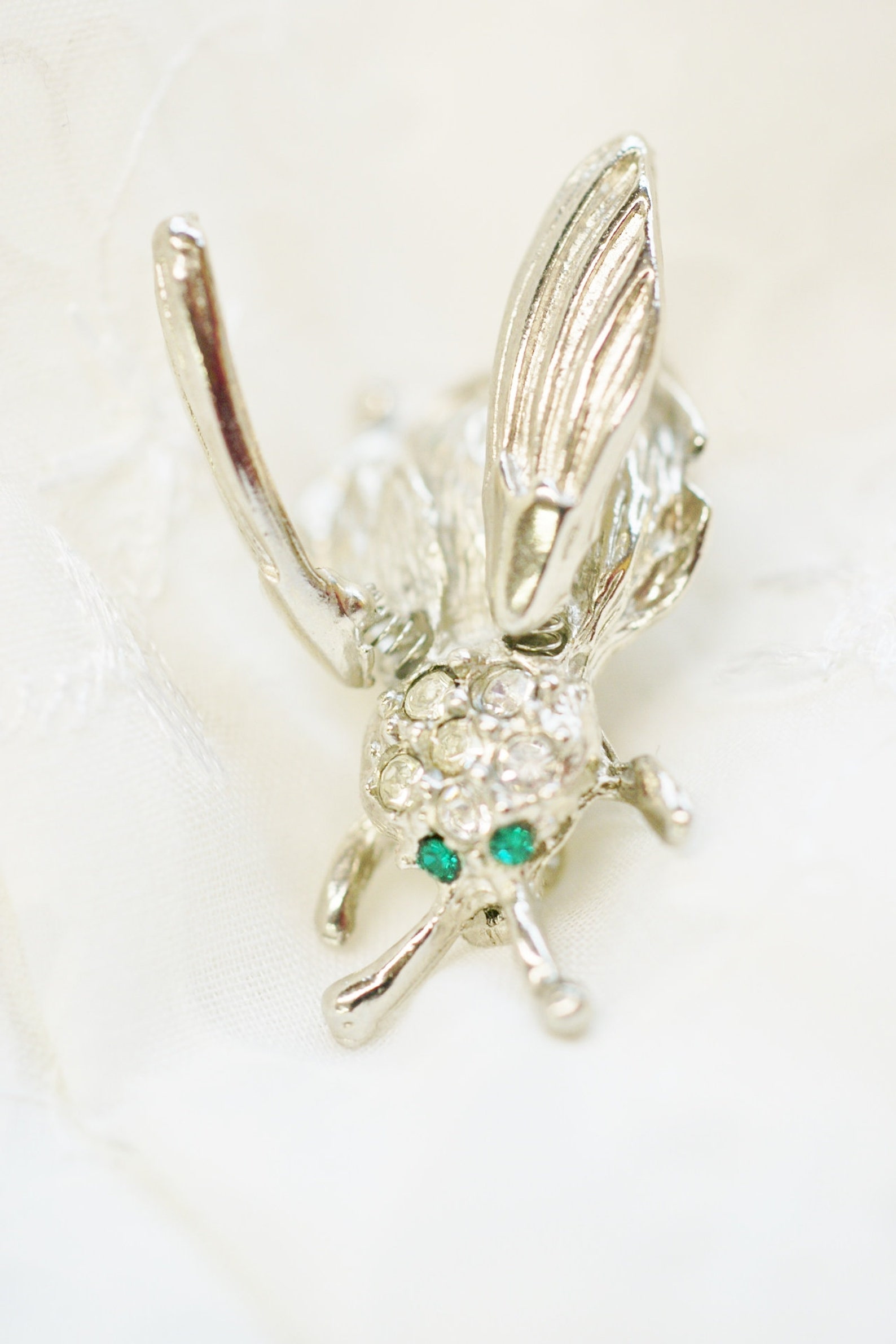Vintage Trembler Silver Winged Wasp Pin - Mid Century Silver Clear ...