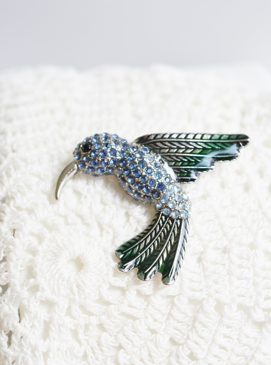 Vintage Silver Enamel Hummingbird W/blue Rhinestones Pin Vtge Blue ...