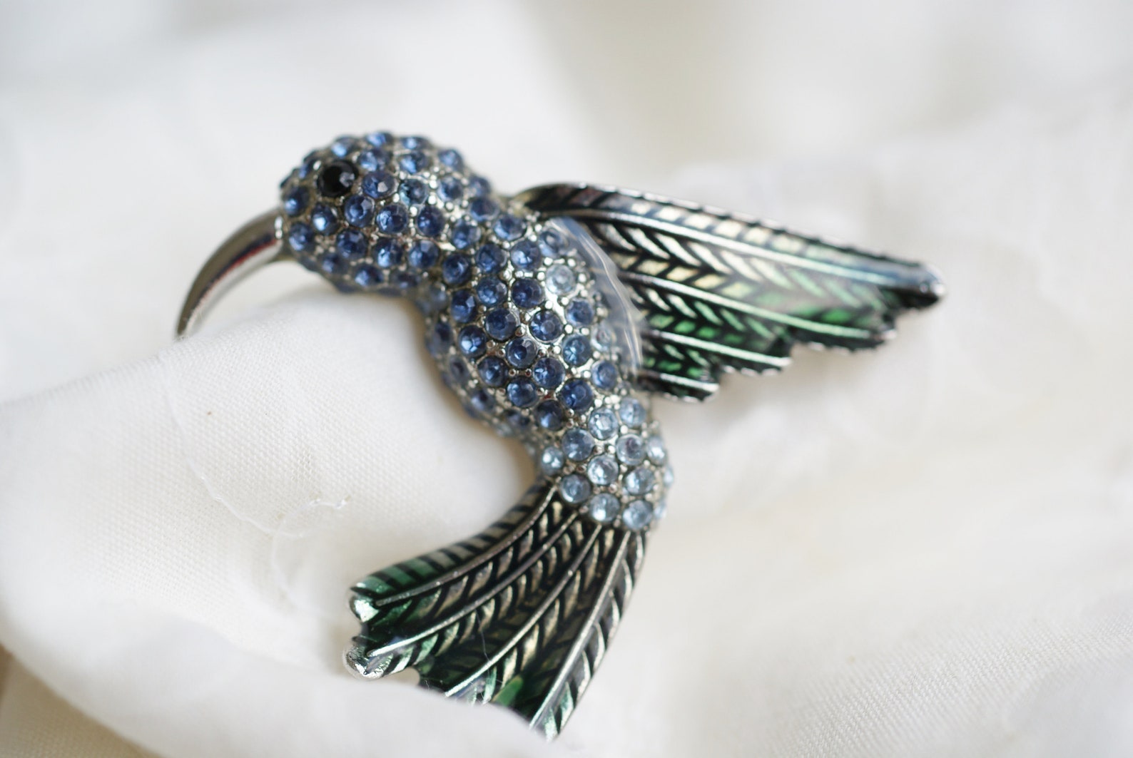 Vintage Silver Enamel Hummingbird W/blue Rhinestones Pin Vtge Blue ...