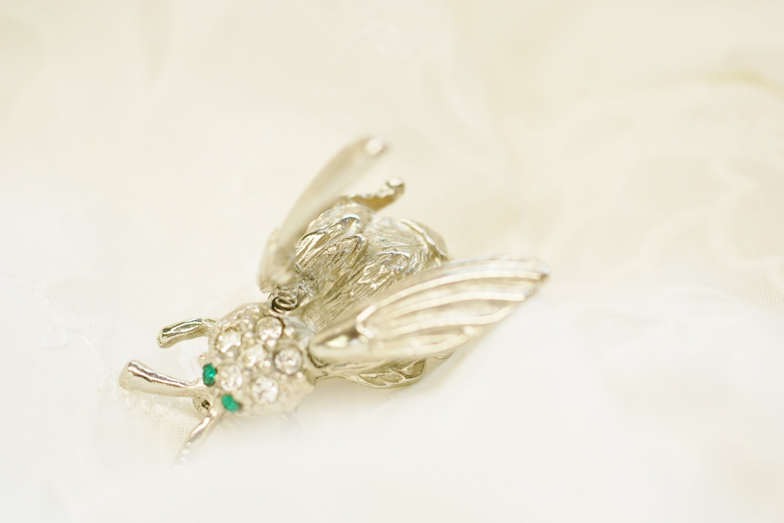 Vintage Trembler Silver Winged Wasp Pin - Mid Century Silver Clear ...