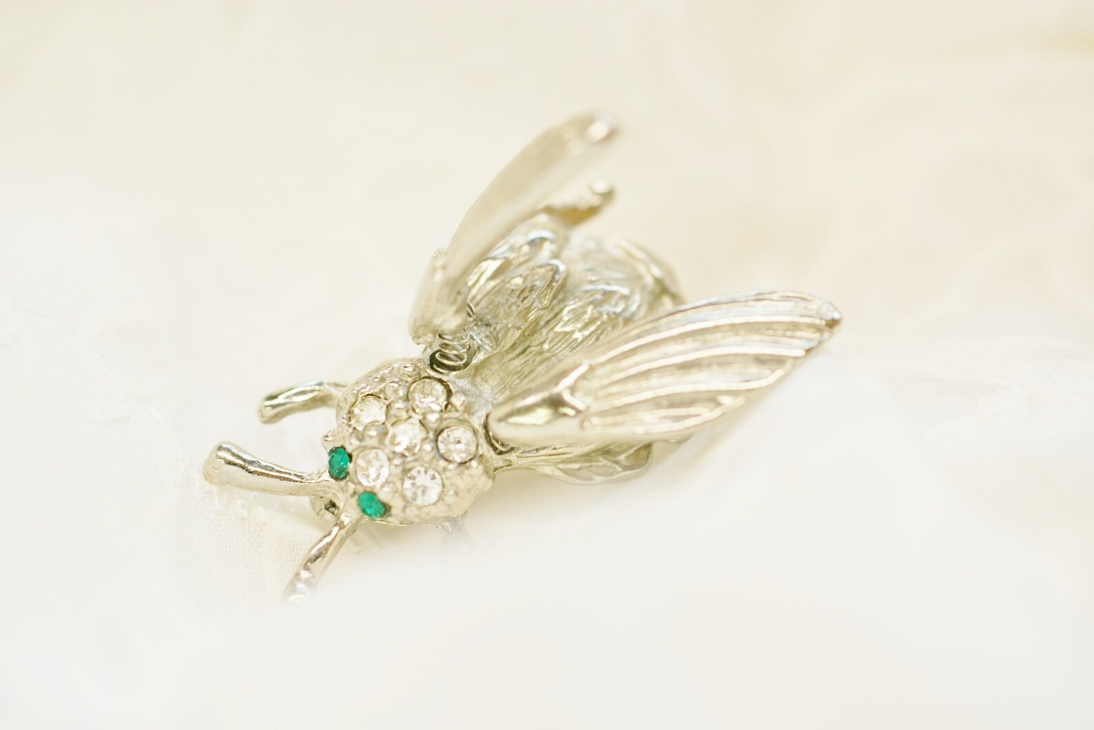 Vintage Trembler Silver Winged Wasp Pin - Mid Century Silver Clear ...