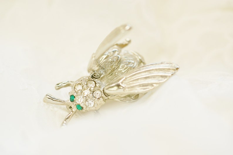 Vintage Trembler Silver Winged Wasp Pin - Mid Century Silver Clear ...