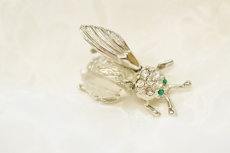 Vintage Trembler Silver Winged Wasp Pin - Mid Century Silver Clear ...