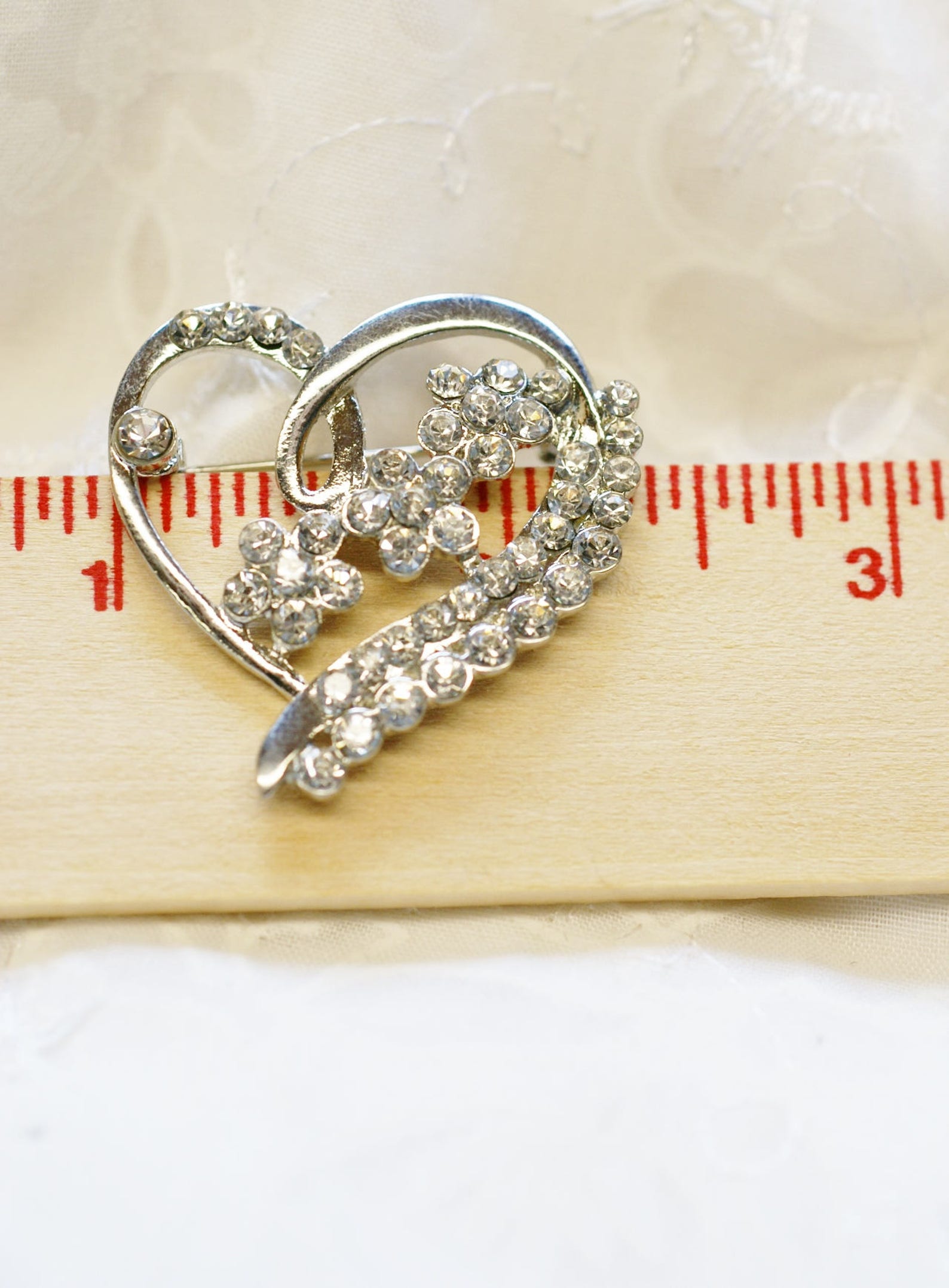 Vintage Silver Rhinestone Heart Brooch Silver Tone With - Etsy