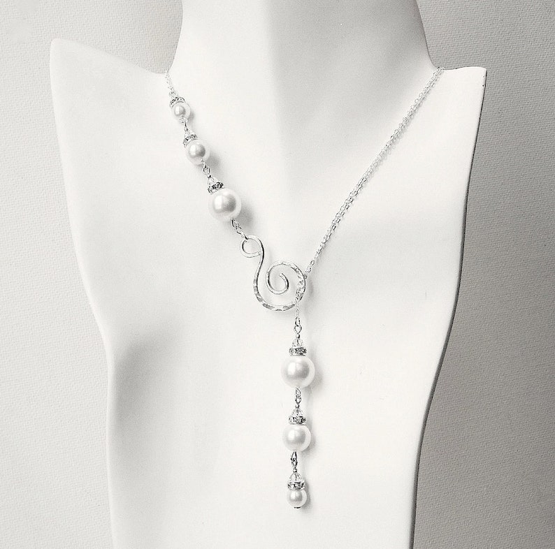 Pearl And Crystal Necklace Lariat Necklace Lariat Wedding Etsy