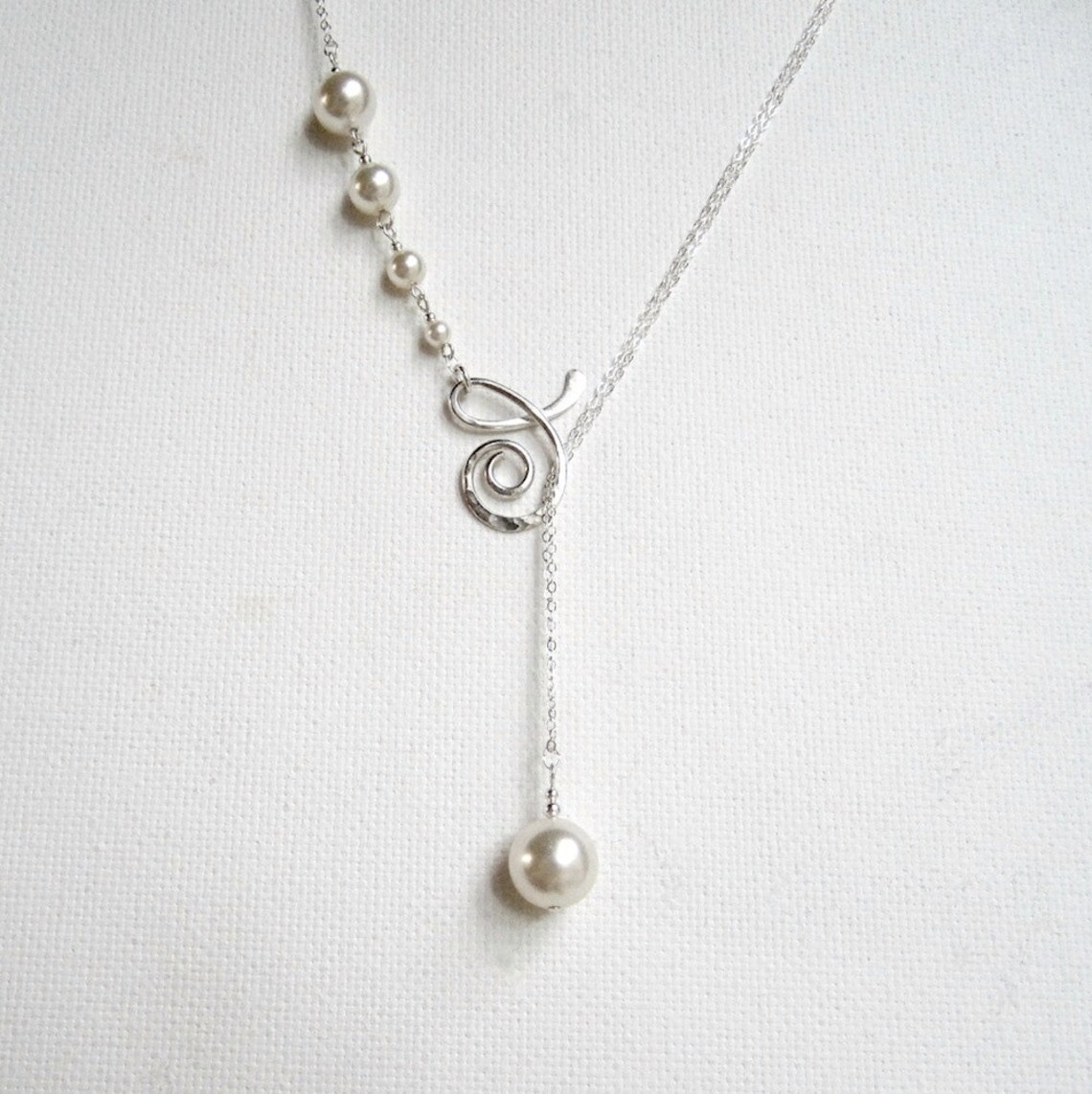 White Pearl Necklace Swarovski Pearl Necklace Lariat Necklace Etsy