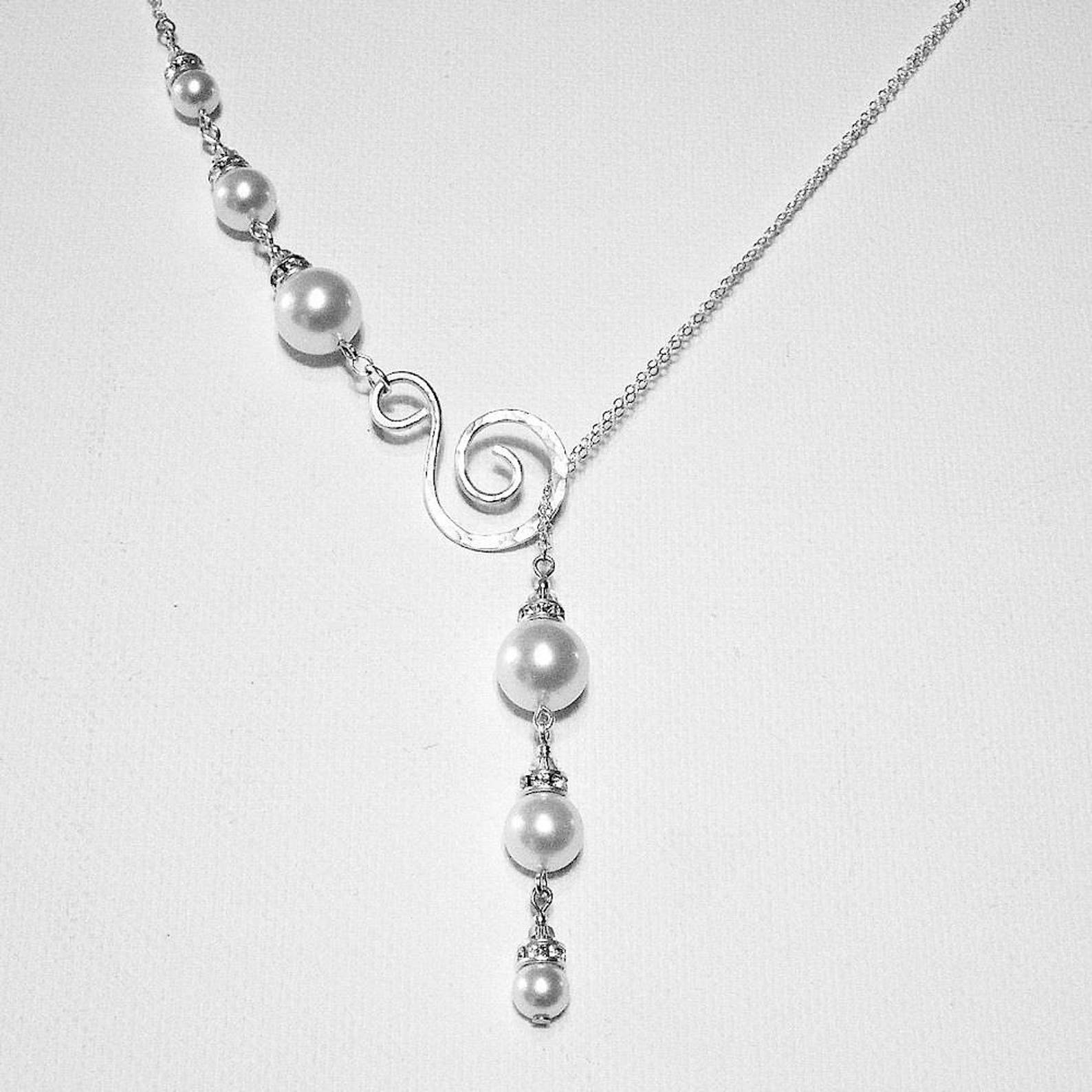 Drop Pearl Necklace Lariat Necklace Pearl And Crystal Etsy