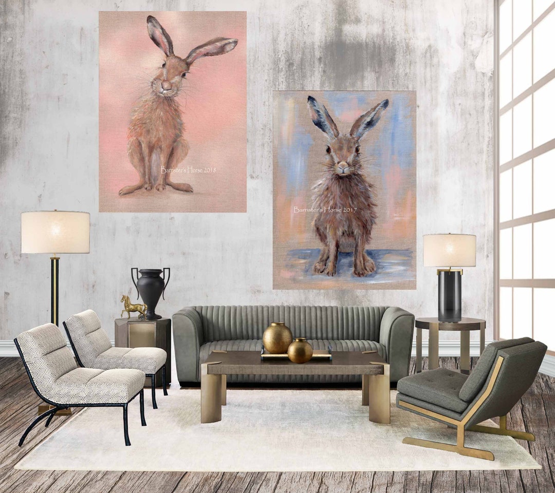 Pretty Hare & Sweet Hare, Pair of Canvas Wrap Prints From My Acrylic ...